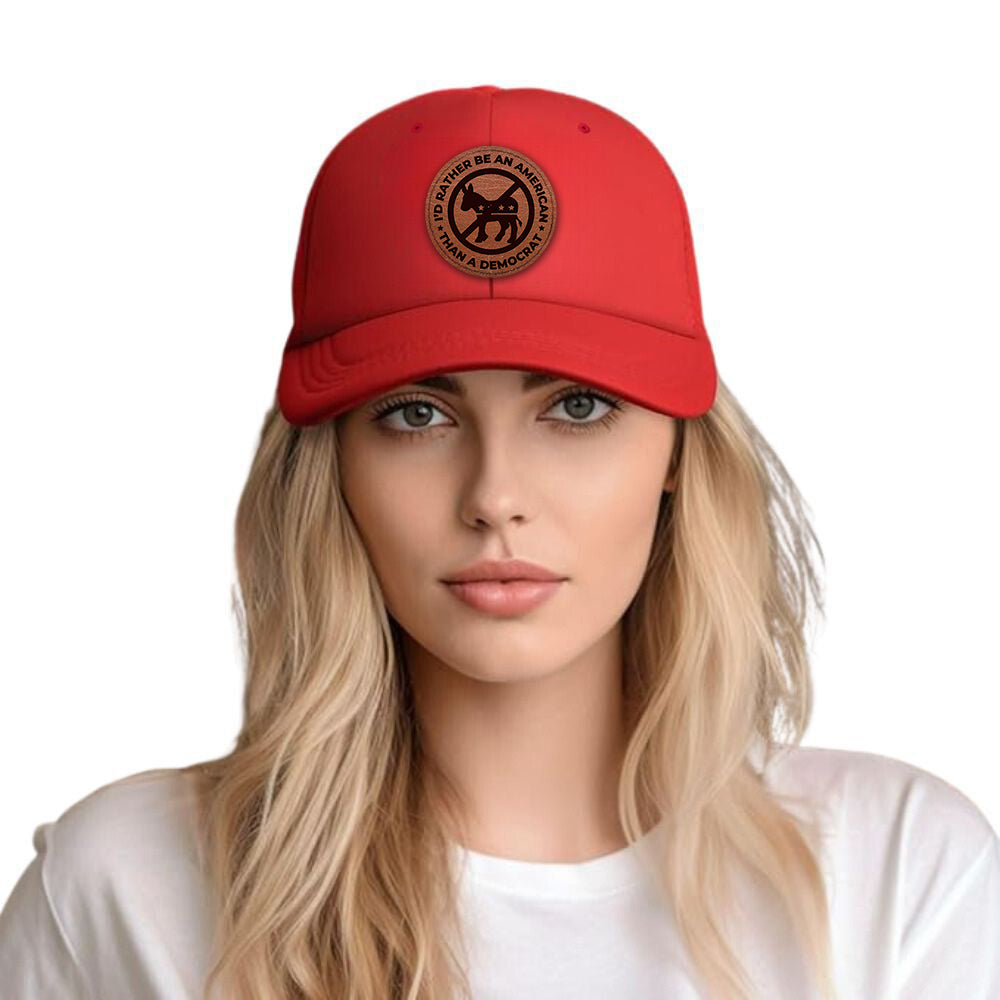 I'd Rather Be an American than a Democrat Red Hat with Tan Circle Patc ...